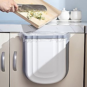 Rash Can Compost Bin 2.4 Gallon Small Hanging Kitchen Trash Can for Cabinet Door, Counter Top or Under Sink,Mountable Foldable Garbage Can Suitable for Bathroom,Living Room,Bedroom,Kitchen,Office,Car