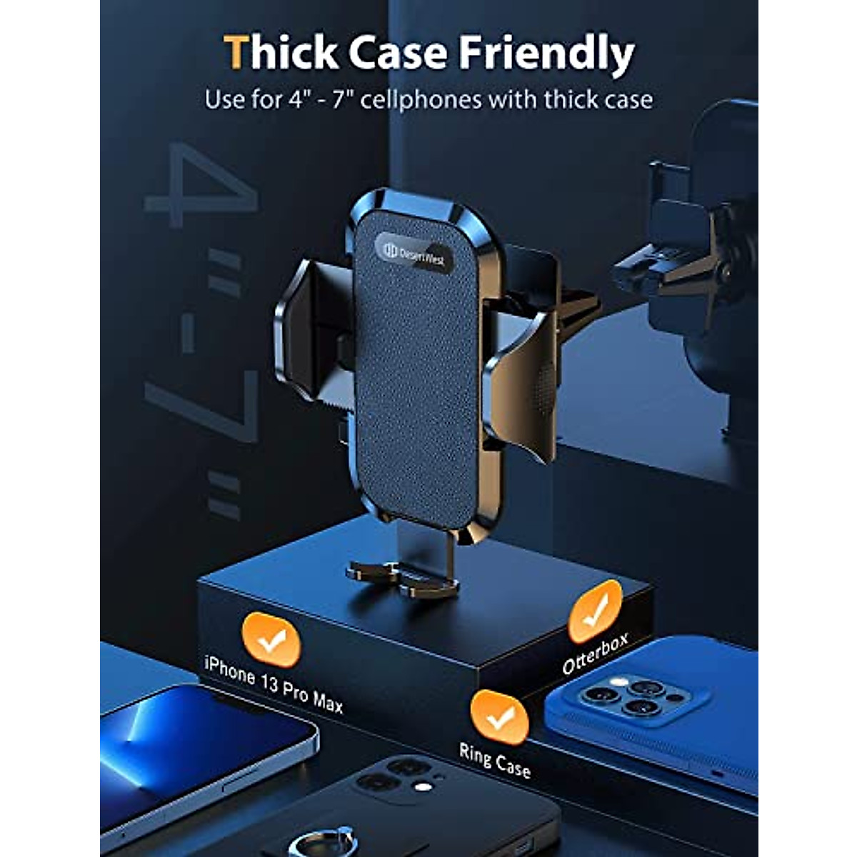 DesertWest [2023 Flagship] Car Phone Holder Mount,Universal Cell Phone Holder Car Dashboard Windshield Air Vent Compatible with iPhone 14 Pro Max 13 12 11 X XS 8 7, Galaxy S23 S22 All Phones