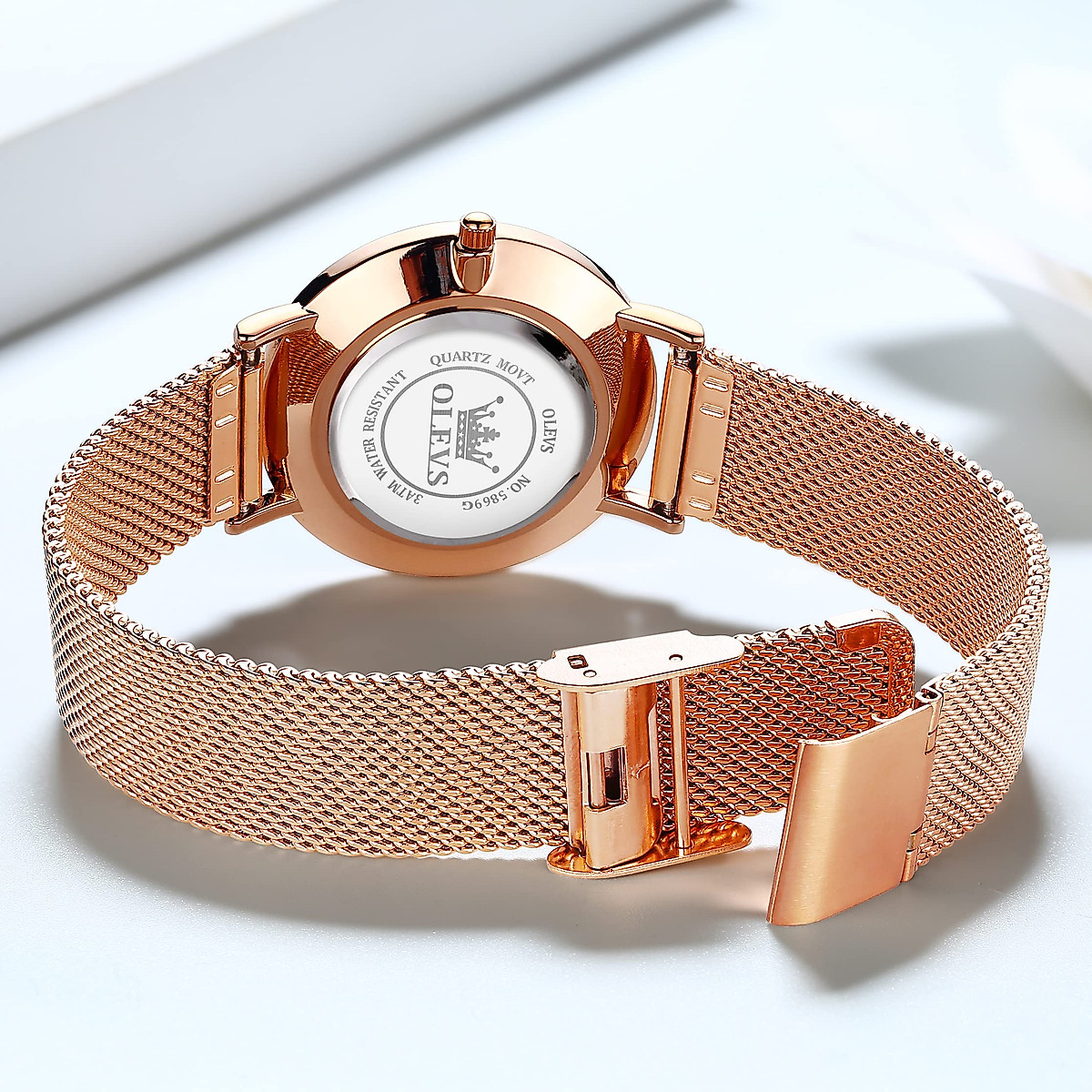 OLEVS Watches for Women Large Face Rose Gold Dress Ladies Watch with Date Slim Simple Easy to Read Womens Watches for Small Wrists Waterproof Business Casual Women's Watches White Reloj para Mujer