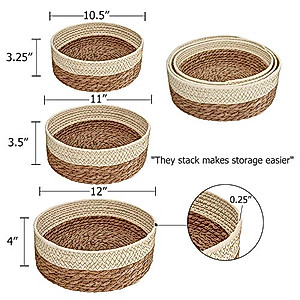Handmade Rattan Bread Baskets for Serving, Round Wicker Basket, Woven Round Shelf Basket Set of 3, Decorative Woven Storage Baskets Bathroom, Nesting Baskets Serving Tray Perfect Organizing for Home