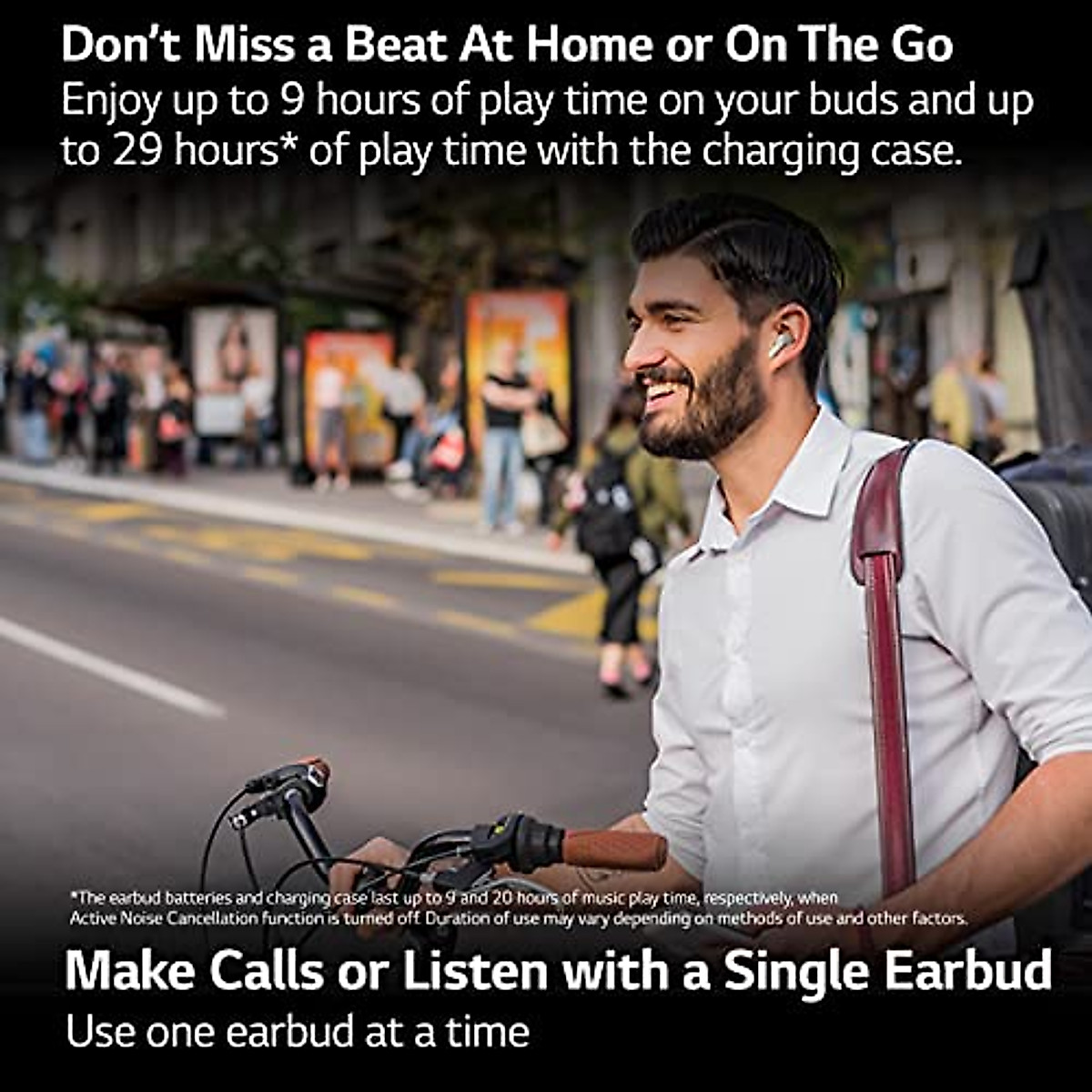 LG TONE Free True Wireless Bluetooth Earbuds T90 - Adaptive Active Noise Cancelling Earbuds with Dolby Atmos, Black, Small