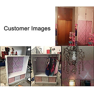 Yifasy Damask Wallpaper 19.7 ft Roll Revamp Dining Table Storage Bins Wall Furniture Decor Paper Pink Shelf Dresser Liner (M-236x17.7 Inch)