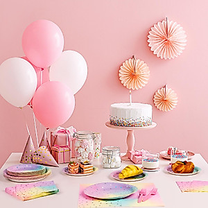 DECORLIFE Pastel Plates and Napkins Party Supplies Serve 24, Rainbow Birthday Plates and Napkins, Girls Baby Shower, Birthday BBQ, Folks Included, Total 96PCS