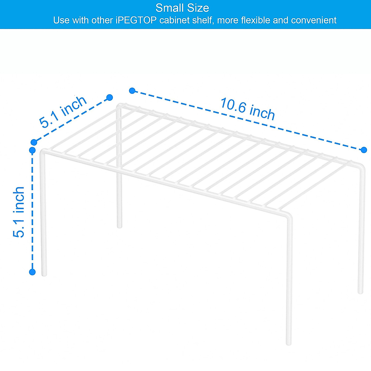 iPEGTOP Set of 2 Kitchen Cupboard Organiser Shelf, Small Size 10.6 x 5.1 Inch Freezer Cabinet Organization Storage Shelf Wire Rack, Steel Metal Shelves for Fridge Pantries Countertops Utensils -White
