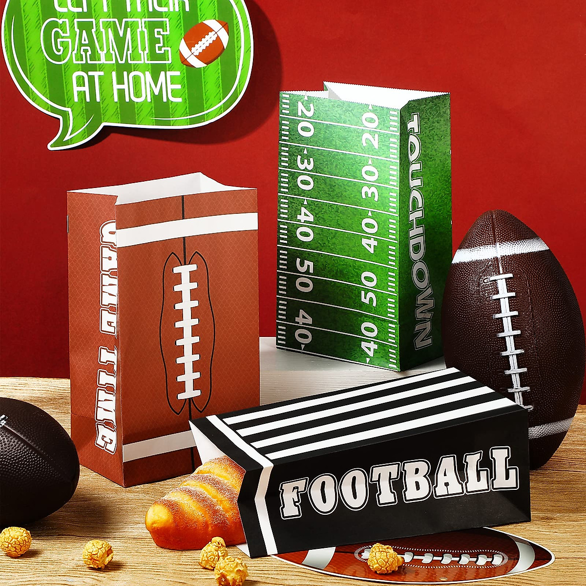 Funrous 36 Packs Football Party Bags Football Gift Bags for Boys Football Paper Treat Bags Football Goody Candy Bags Sport Favor Bags for Football Themed Party Decorations Football Bowl Party Supplies