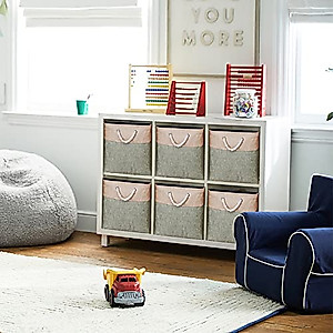 Extra Large Cube Storage Baskets (13 × 13 × 13 inches), Canvas Fabric Storage Boxes with Cotton Handles for Cupboards, Shelves, Clothes, Toys, Towel (Large, Green)