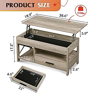 WLIVE Coffee Table, 39" Lift Top Coffee Table with Hidden Compartment and Sorage Drawers for Living Room,Grey