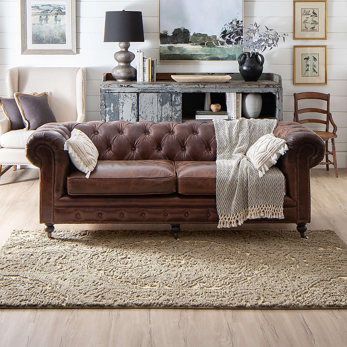 Mohawk Home Francesca Ornamental Medallion Sand 8' x 10' Shag Area Rug Perfect for Living Room, Dining Room, Office