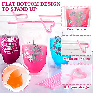 Hoolerry 72 Pcs Disco Pouches for Drinks Adult Drink Pouches 70s Disco Party Drink Pouches with Straws Resealable Disco Theme Drink Bags Plastic Zipper Clear Juice Pouches for Party Supplies (Classic)