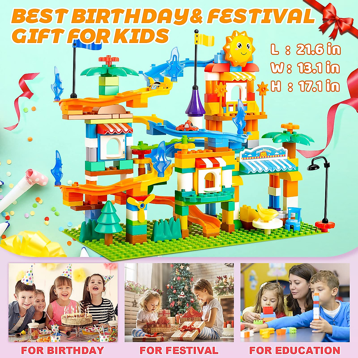 philbaby Castle Building Block for Girl Boy 2-5 Age 211 Pcs Compatible Classic Kids Large Blocks Toddler Building Blocks with 2 Race Car for Kids Birthday Gift Age 4-8 (Orange)