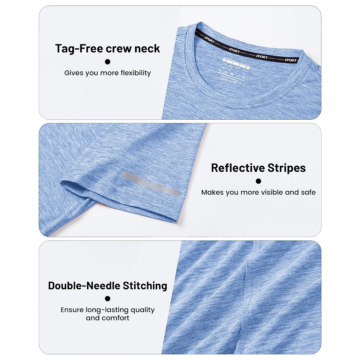 MAGCOMSEN Men's Athletic Shirts Dry Fit Lightweight Dry Fit Tee Tops Gym Active Fitness Sports Shirts Light Blue 2XL