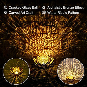 GIGALUMI Solar Lights Outdoor Garden Decor, Adjustable Metal Petal Lotus Flower Lights Crackle Globe Glass Lantern Outdoor Table Decor Waterproof for Patio, Lawn, Pathway, Pond, Christmas Gift
