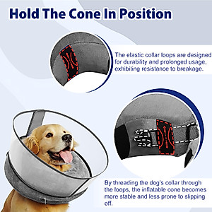 BARKLESS Inflatable Dog Cone Collar, Soft Dog Donut Collar After Surgery, 2-in-1 Dog Cone Alternative with Detachable Anti-Licking Shield, Soft Cone for Dogs Does Not Block Vision, Medium, Grey
