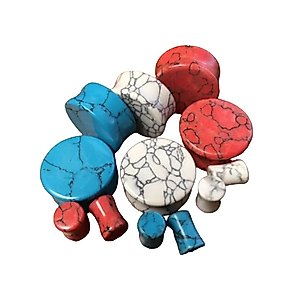 Lobal Domination ALL 3 PAIR Blue & Red Turquoise, White Howlite Stone Plugs Gauges (3/4" (19mm))