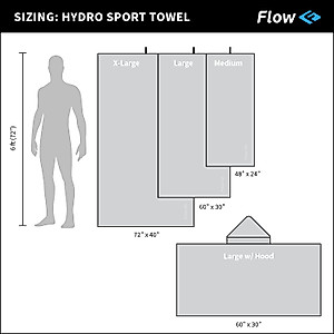Flow Hydro Sport Towel - Microfiber Quick Dry Swimming Towels for Swim, Pool, Triathlon, and Other Water Sports in Medium, Large, Extra Large, and Hooded Sizes (Gray, Medium (48" x 24"))