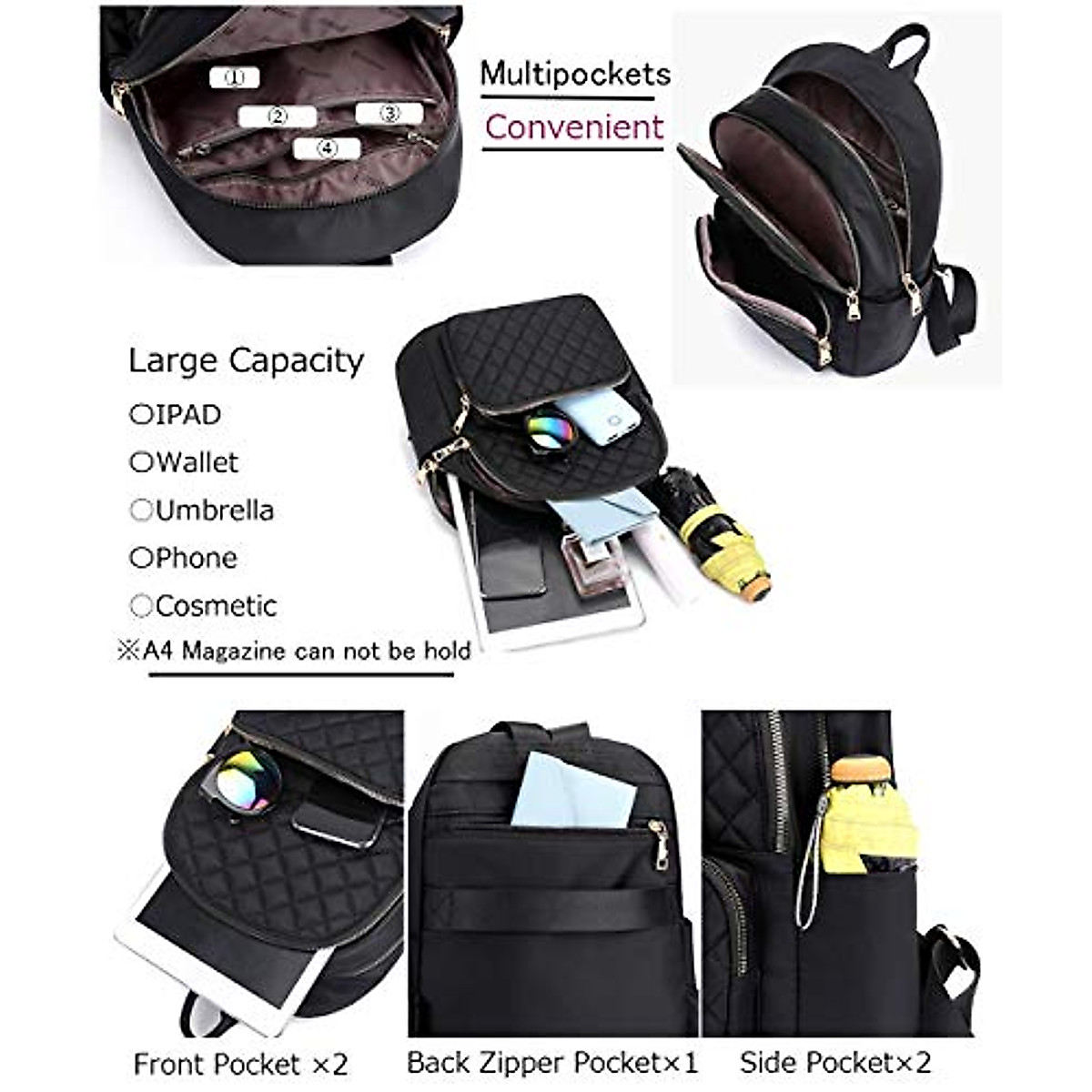 Backpack Purse for Women Small Rucksack Fashion Mini Daypack Shoulder Bag Ladies (black2)