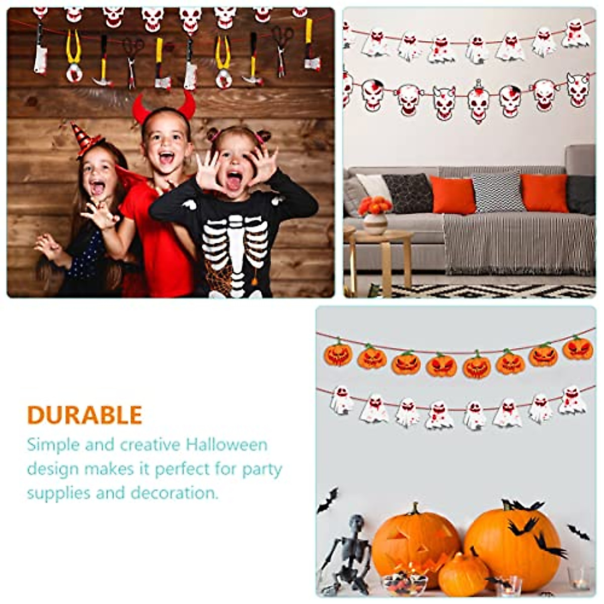 ABOOFAN 4Sets Zombie House Prop Mantel Indoor Theme Scary Doorways Halloween Ghost Shape Bunting Haunted Banner Pumpkin Banner, Skull Props Outdoor Wall Flag Decoration Houses of Banners Eyeball