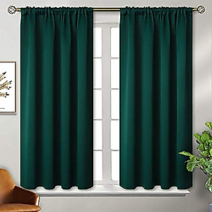 BGment Rod Pocket Blackout Curtains for Bedroom Short - Thermal Insulated Room Darkening Curtain for Window, 42 x 45 Inch, 2 Panels, Emerald