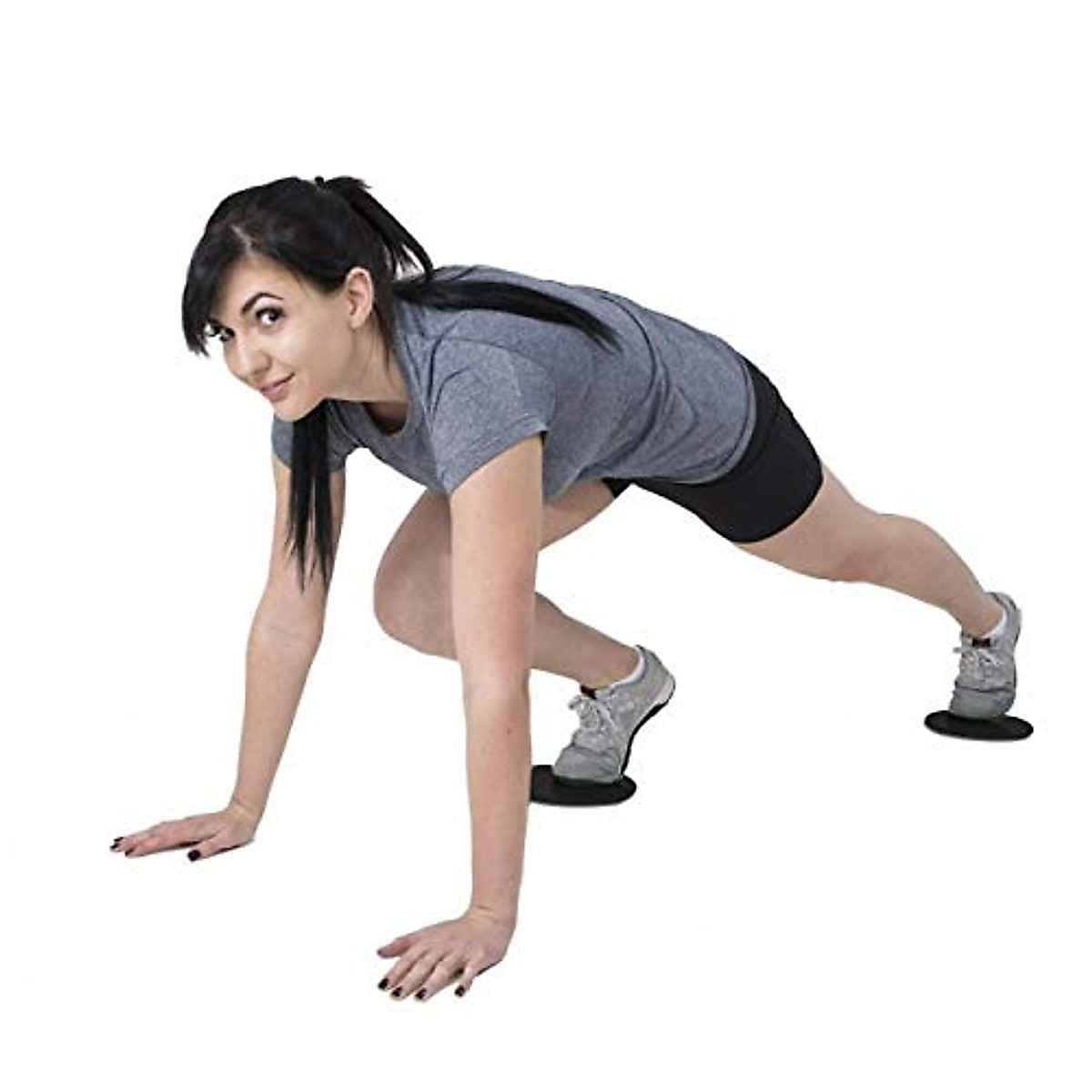 Synergee Jet Black Core Sliders. Dual Sided Use on Carpet or Hardwood Floors. Abdominal Exercise Equipment