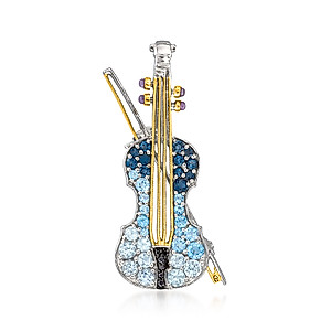 Ross-Simons 2.36 ct. t.w. Multi-Gemstone Violin Pin/Pendant in 2-Tone Sterling Silver