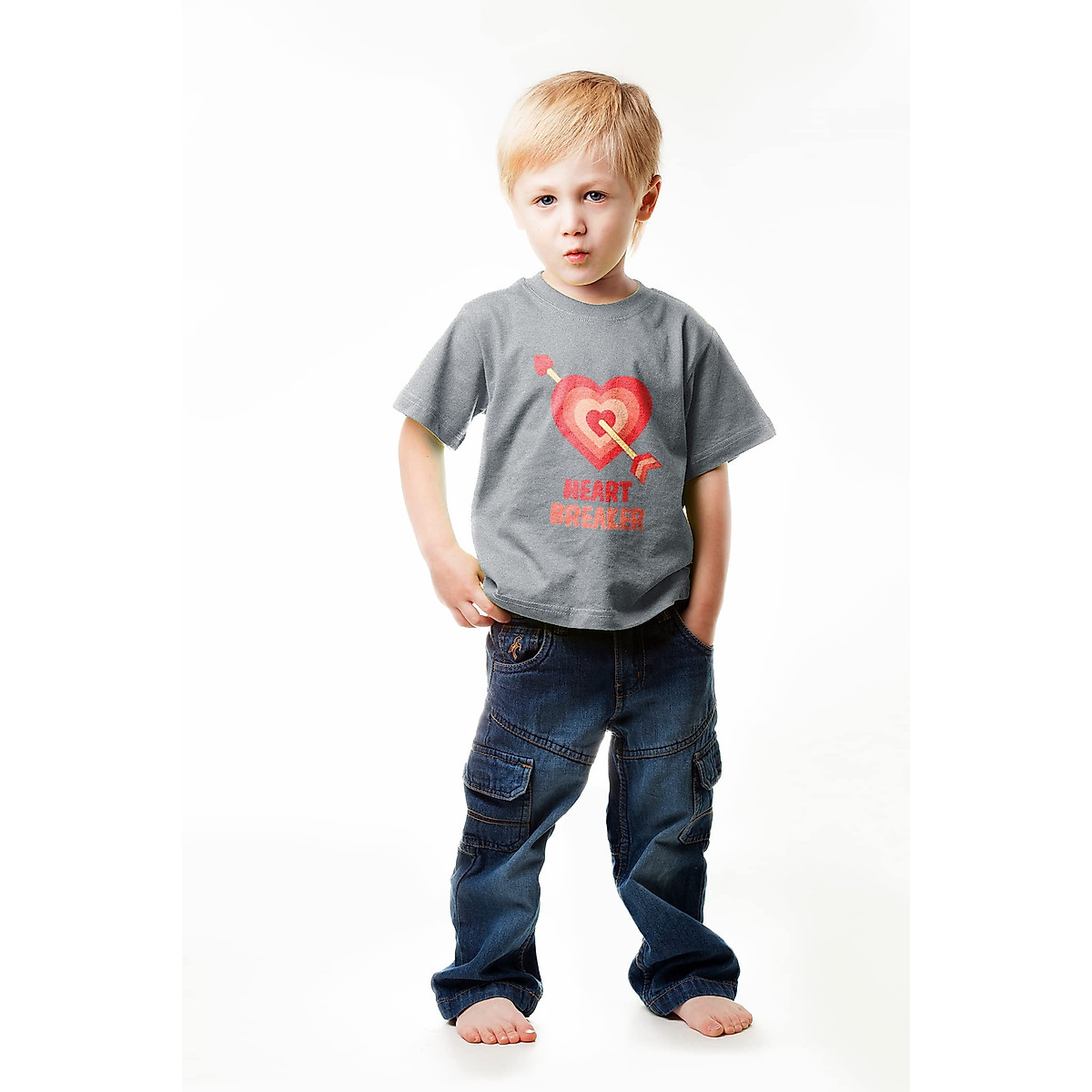 Wild and Happy Heart with Arrow Shirt for Toddler Boys in Grey 4T