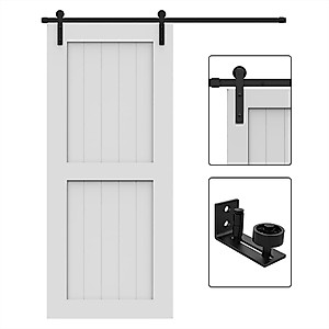 WINSOON 8FT Single Sliding Barn Door Hardware Kit with Sliding Barn Door Floor Guide Wall Mounted Hardware