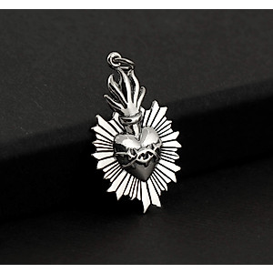 Sacred Flaming Heart with Thorns Charm • Solid Sterling Silver Heart • God's Love • Jesus Love Pendant Necklace Charm