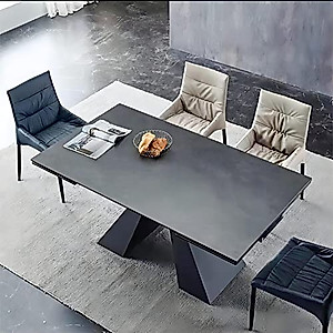 Expandable Dining Table for 6-10 Seat, Flexible Stretch, Tabletop Made from Rock Plate and Tempered Glass, Solid Carbon Steel Base, 35.4" D x 94.5" W x 30" H, Dark Grey