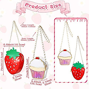 Cindeer 2 Pcs Girls Strawberry Purse Bag Cupcake Purse Bag Kawaii Food Fruit Purse Chain PU Phone Shoulder Wallet Crossbody Handbag for Women