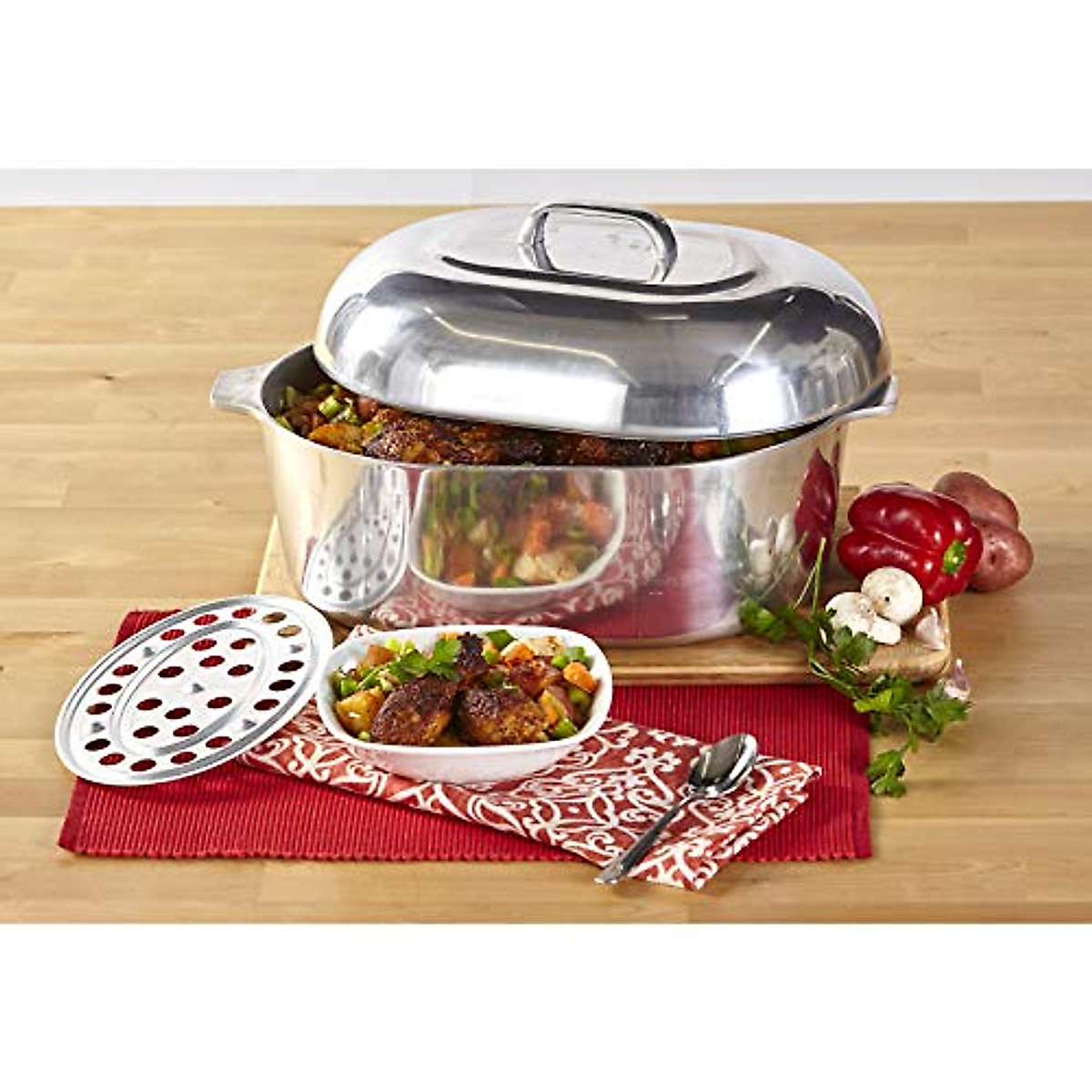 IMUSA USA Heavy Duty Cajun Oval Aluminum Roaster 15, Silver