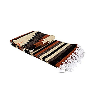 Open Road Goods Handwoven Mexican Diamond Blanket, Throw, or Yoga Bolster - Southwestern Style Blanket - Brown