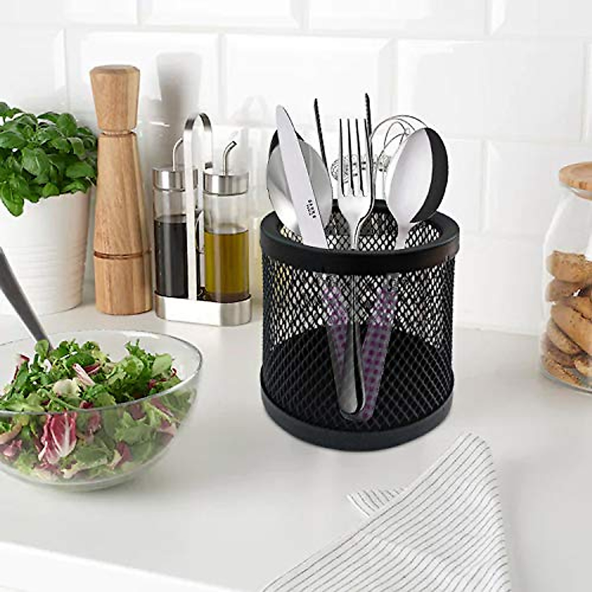 Rely+ Black Metal Wire Mesh Pen and Cup Pencil Holder, Desk Accessories, Makeup Brush Holders & Workspace Organizers for Home, School, 3 Pack…