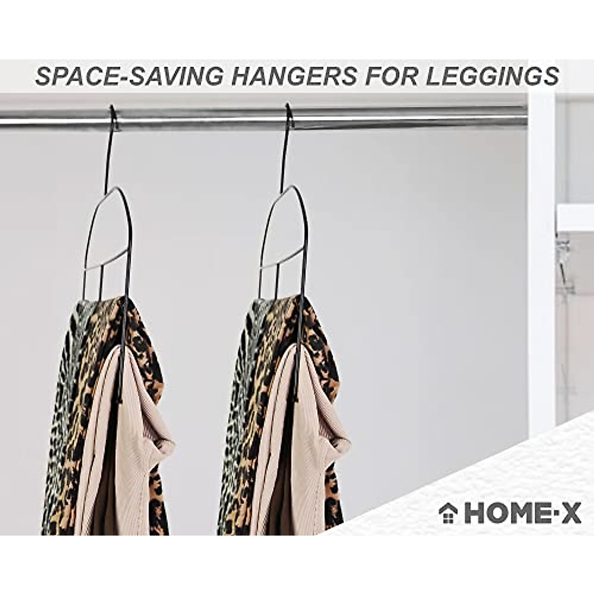 HOME-X Set of 2 Space-Saving Legging Hangers for Closet, Iron Organizer Hangers, Hang 6 Leggings, Yoga and Stretch Pants on One,15 ¼” L x 12 ¾” W, Black