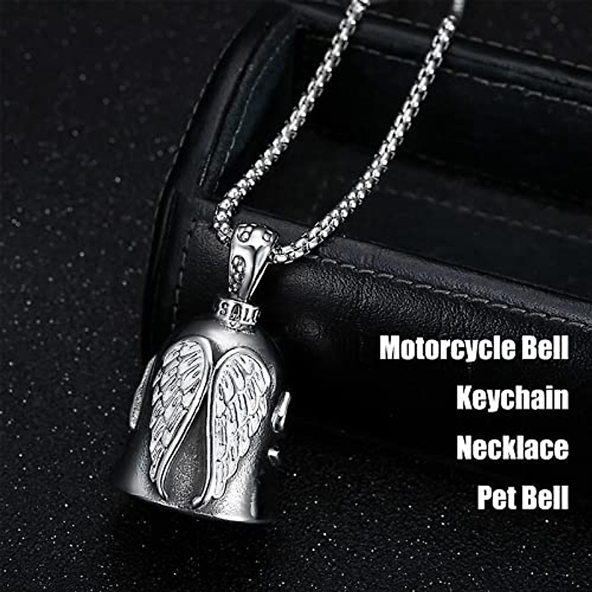 Motorcycle Bell Guardian Angel Wing - Good Luck Bell Keychain For Motorcycles Bikes Pets With Wing Pendant & Drive Safe Cycling Accessories For Bikers Riders With 1 Necklace 2 Hangers | Angel Wings