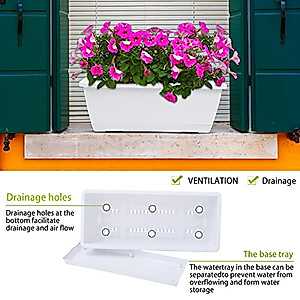 CHUKEMAOYI Window Box Planter, 7 Pack Plastic Vegetable Flower Planters Boxes 17 Inches Rectangular Flower Pots with Saucers for Indoor Outdoor Garden, Patio, Home Decor