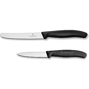 Victorinox Swiss 2 Piece Stainless Steel Utility and Paring Knife Set with Black Fibrox Handles