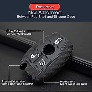 INFIPAR 2pcs Compatible with Mercedes Benz Smart Carbon Fiber Looks Rubber Silicone Case Cover Protector Keyless Remote Holder Jacket for 2002-2018 Mercedes-Benz C CLK CL E GL GLK ML R S SL SLK Class