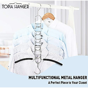TOPIA HANGER 5 in 1 Multi Layer Clothing Hanger with Anti-Slip EVA Sponge (3 pack), Duty Space Saving Clothes Metal Hanger, Closet Organizers and Storage for Tank Tops, Shirt,Sweater,Coat- Black CT26B