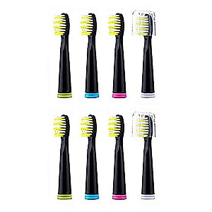 GSParts 8 pcs Replacement Hard Bristle Brush Heads For Fairywill Electric Toothbrush Black