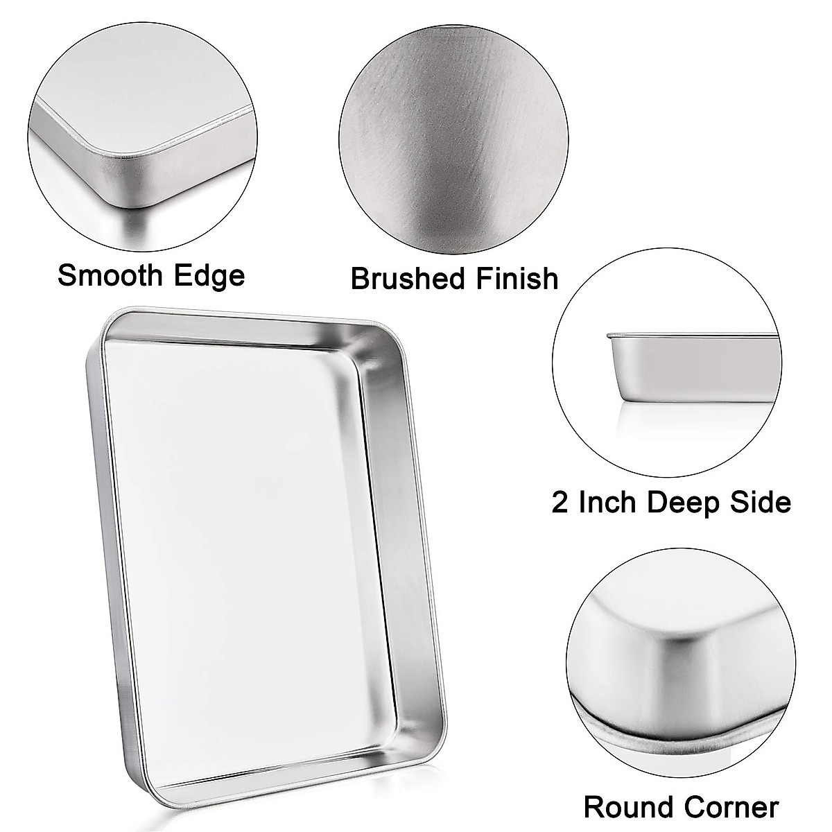 P&P CHEF Baking Sheet Rectangular Cake Pan, Stainless Steel Lasagna Pan for Lasagna Brownie Fish Meats, 9.7-inch by 12.3-inch, Heavy Duty & Easy Clean, Rectangle - Silver