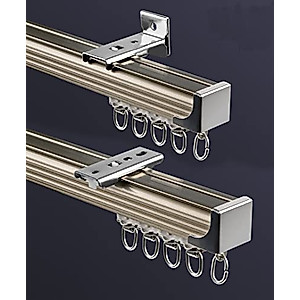 Ceiling Curtain Track Set,Room Divider Track, Shower Curtain Track Set with Hooks and All Accessories for Living Room, Bed Room, Closet and Sliding Door (champagne, For Spaces 6ft - 12ft Wide)