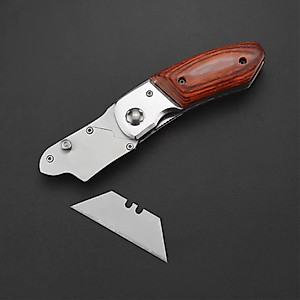 Personalized Utility Box Knife with Clip, Custom Engraved Pocket Knife Box Knives Wood Handle- Engraved from USA.