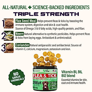 Flea and Tick Prevention for Dogs Chewables -Made in USA- Natural Dog Flea and Tick Treatment - Oral Flea Pills - Vet Recommended Flea and Tick Chews - All Breeds & Sizes - 120 Soft Treats (Chicken)
