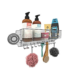 Clear Big Bin Shower Caddy With 8 Removable Hooks (GLASS ONLY) | Holds Up To 24 Pounds Of Shower Accessories With Durable Suction Cups | home & foundry Shower Organizer