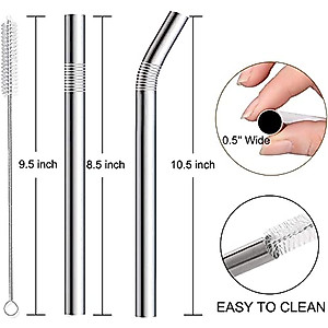 Vinaco Stainless Steel Boba Straws, 0.5'' Extra Wide Reusable Metal Drinking Straws for Milkshakes, Bubble Tea, Smoothie, Set of 6 Jumbo Drinks with 1 Cleaning Brush