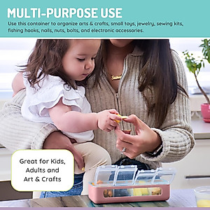 melii Snackle Box – 4 Separate Compartments with Lids, Divided Snack Container, Food Storage for Kids and Adults, Arts & Crafts, Beads, BPA-Free, Pink