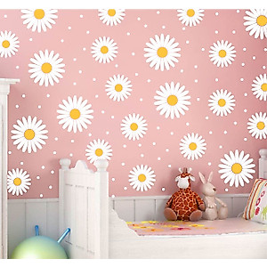 White Daisy Wall Decor Stickers Removable DIY Flowers Wall Decals for Kids Room Baby Nursery Room Mural FG347 (White)