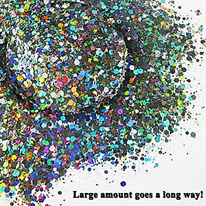 LuckForever 150g Holographic Black Chunky Glitter Flakes Mixed Hexagon Shape Nail Glitters Confetti Craft Sequins Manicure Sticker Accessories for Resin/Crafts/Nails/Body/Makeup