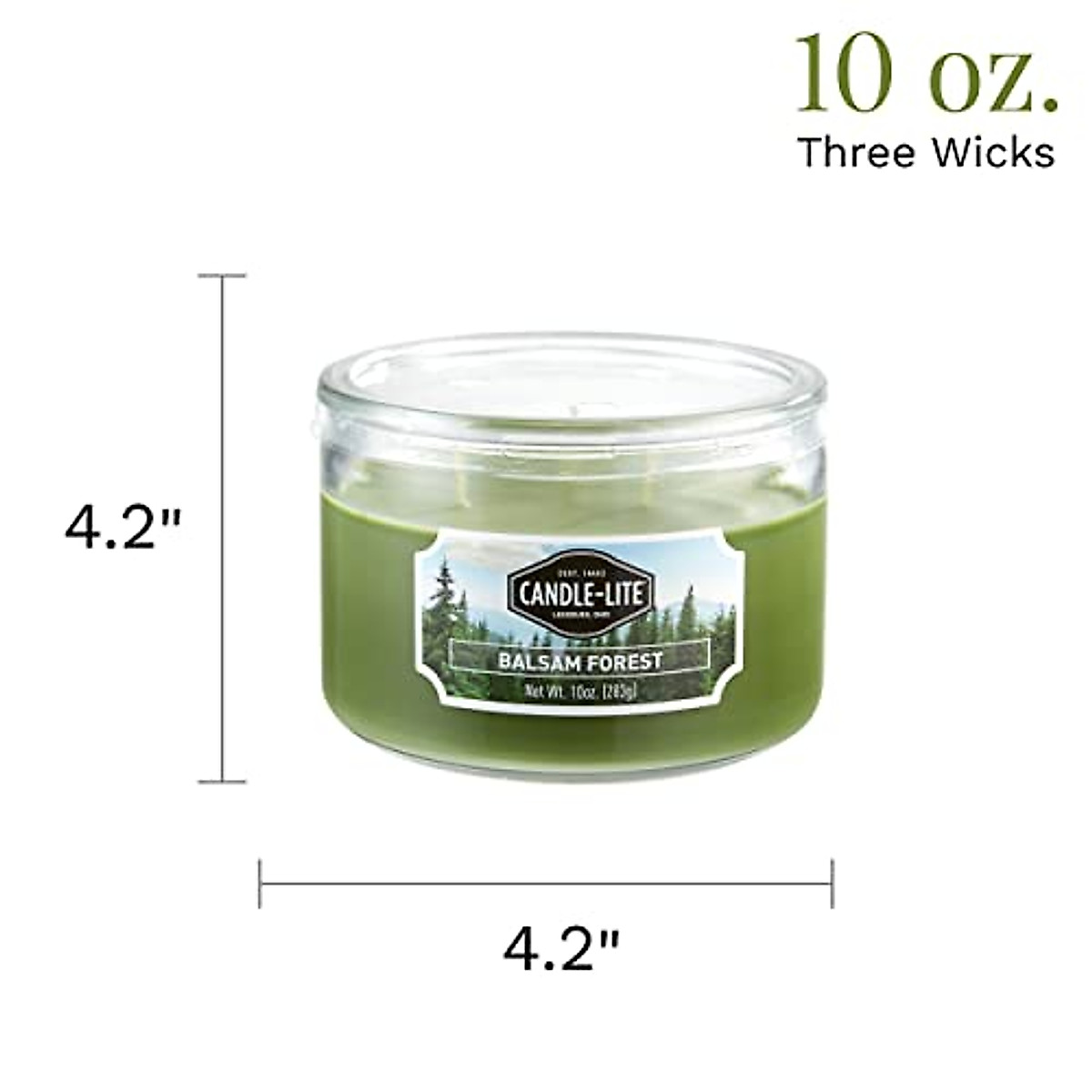 Candle-Lite Everyday Scented Balsam Forest 3-Wick Jar Candle, 10 oz, Green