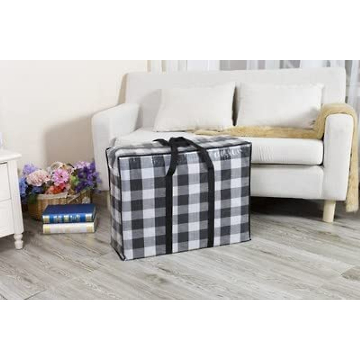 LIGhtsaber Plastic Checkered Storage Laundry Bag with Handles,Extra Large Moving Bags,Water Resistant Totes for Clothes,Moving 30*21 Inch (4 Pack)